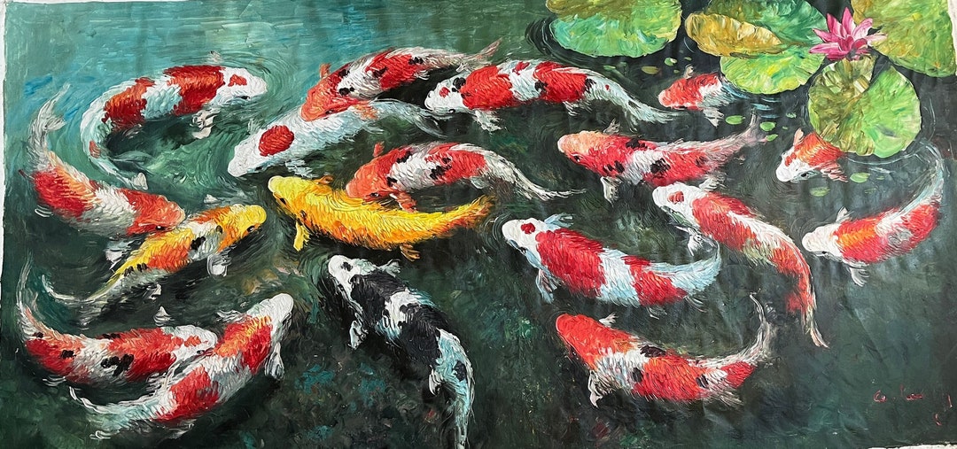 Large Feng Shui Koi Fish Oil Painting: Textured Canvas Wall Art - Etsy
