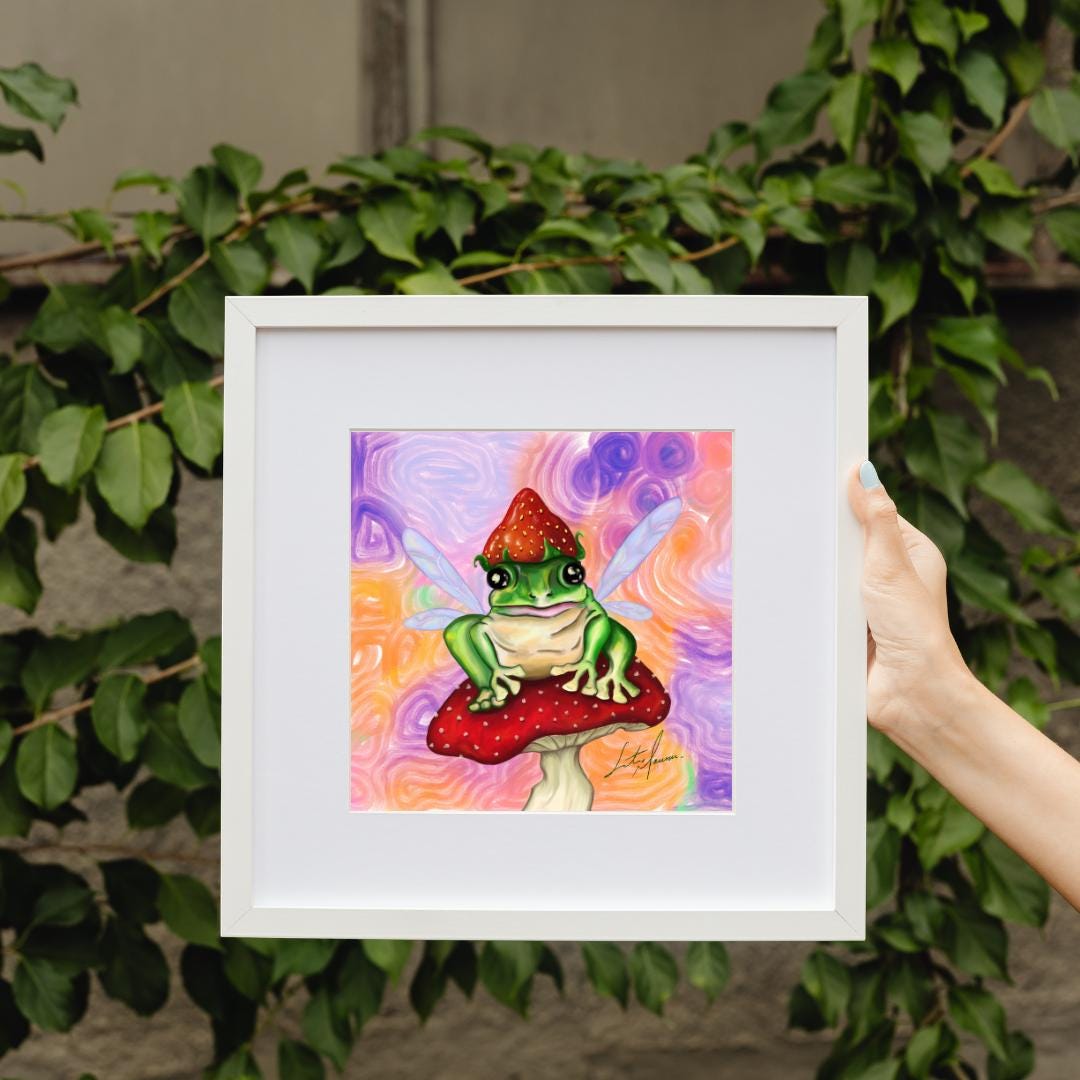 Frog Mushroom Cottagecore Print, Cute Froggy, Retro Wall Art Decor ...