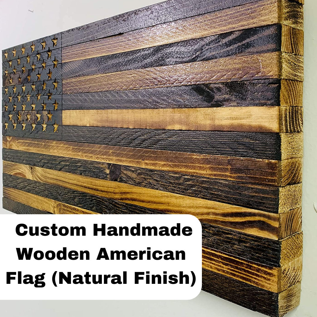 Custom Handmade Wooden American Flag natural Finish - Etsy