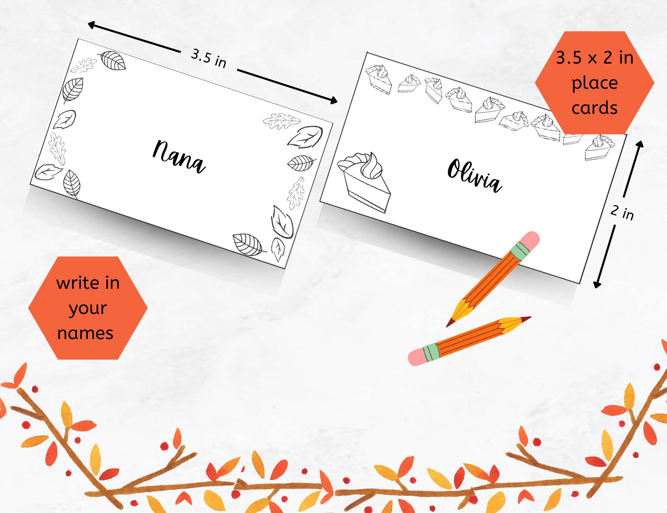 Thanksgiving Place Cards to Color, Printable Place Cards, Coloring ...