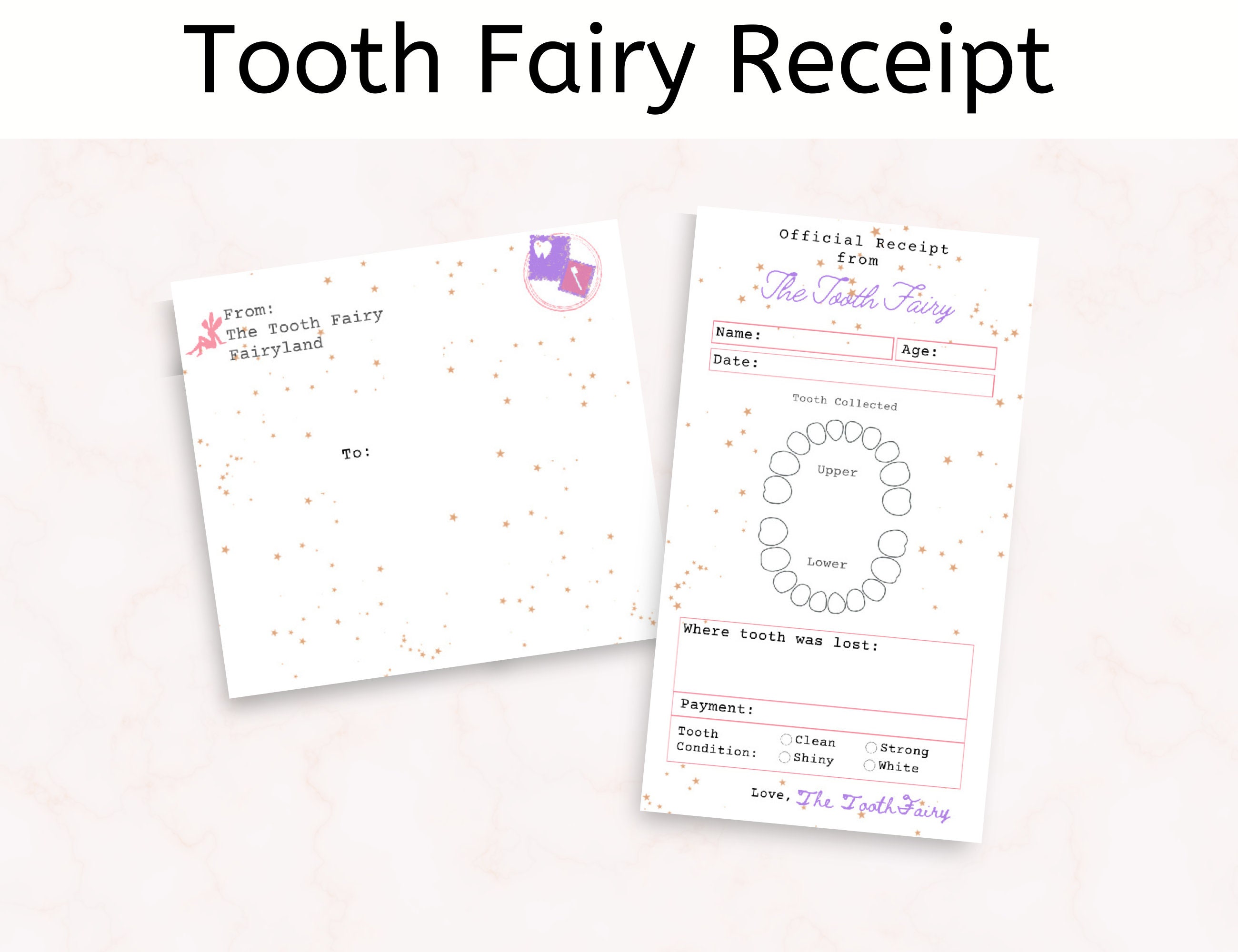 Tooth Fairy Receipt for Girls, Mini Tooth Fairy Envelope and Receipt ...