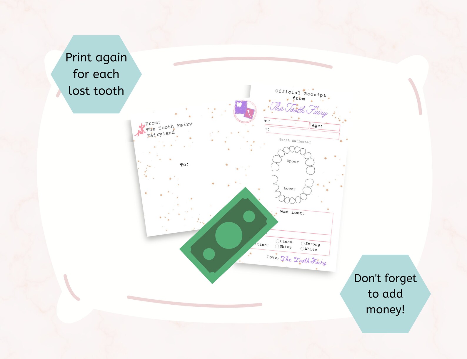 Tooth Fairy Receipt for Girls, Mini Tooth Fairy Envelope and Receipt ...