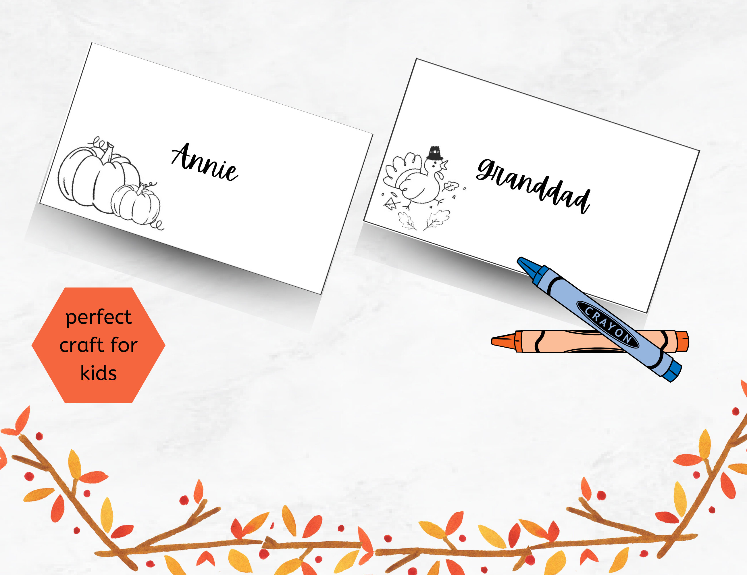 Thanksgiving Place Cards to Color, Printable Place Cards, Coloring ...