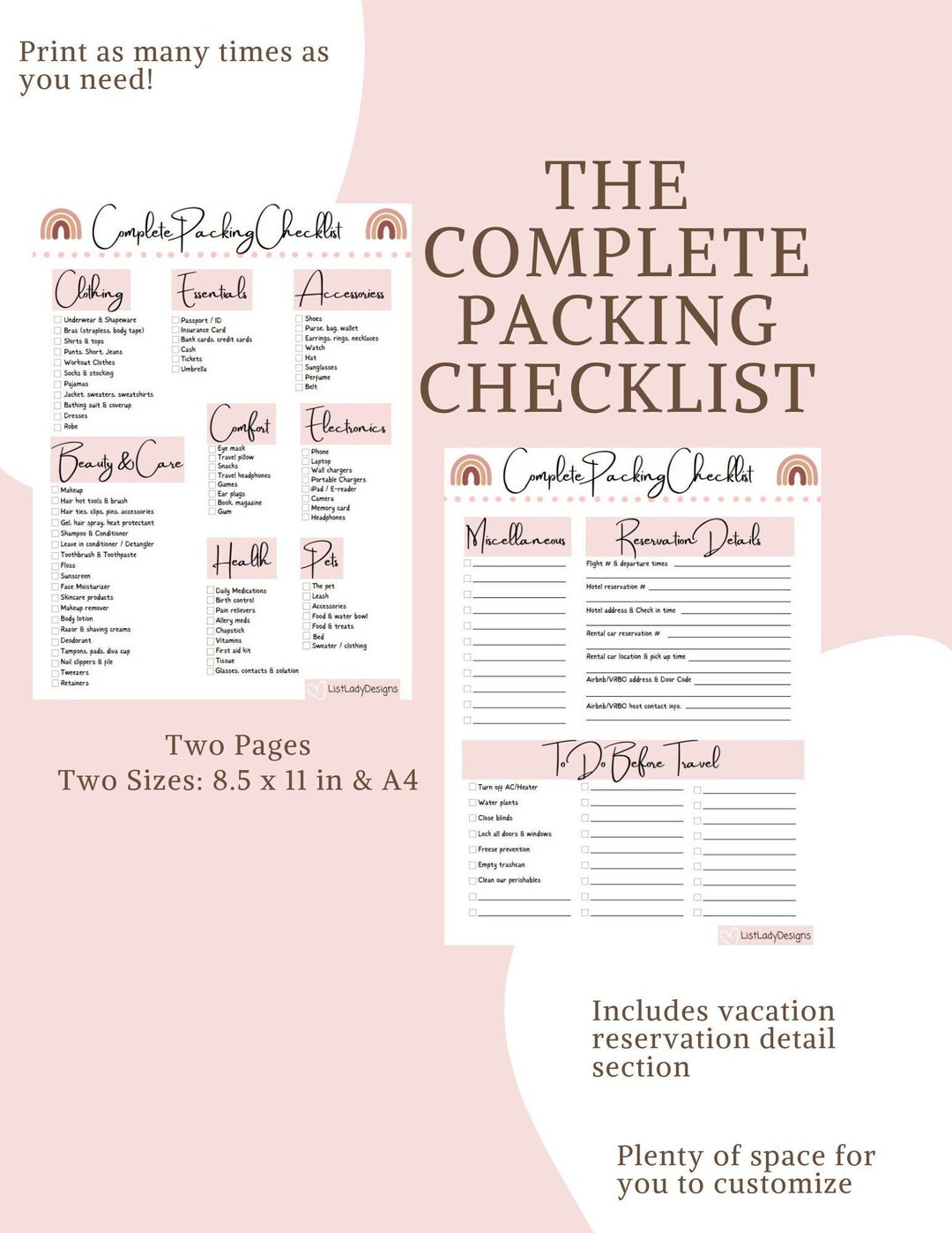 Complete Packing List, Vacation Packing List Template, Packing ...
