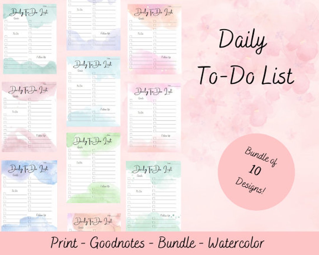 Daily to Do List, Watercolor, Printable to Do List, Goodnotes Daily ...