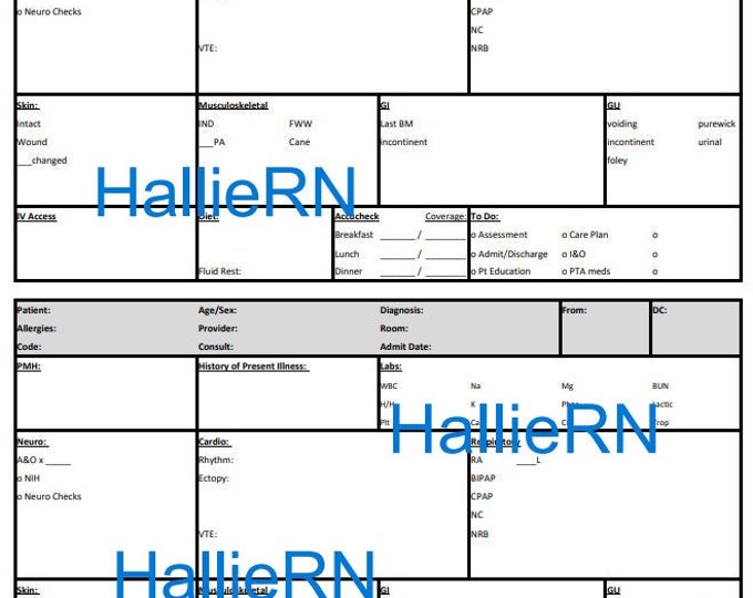 2 Patient Report Sheet: Medical Surgical/pcu - Etsy Canada
