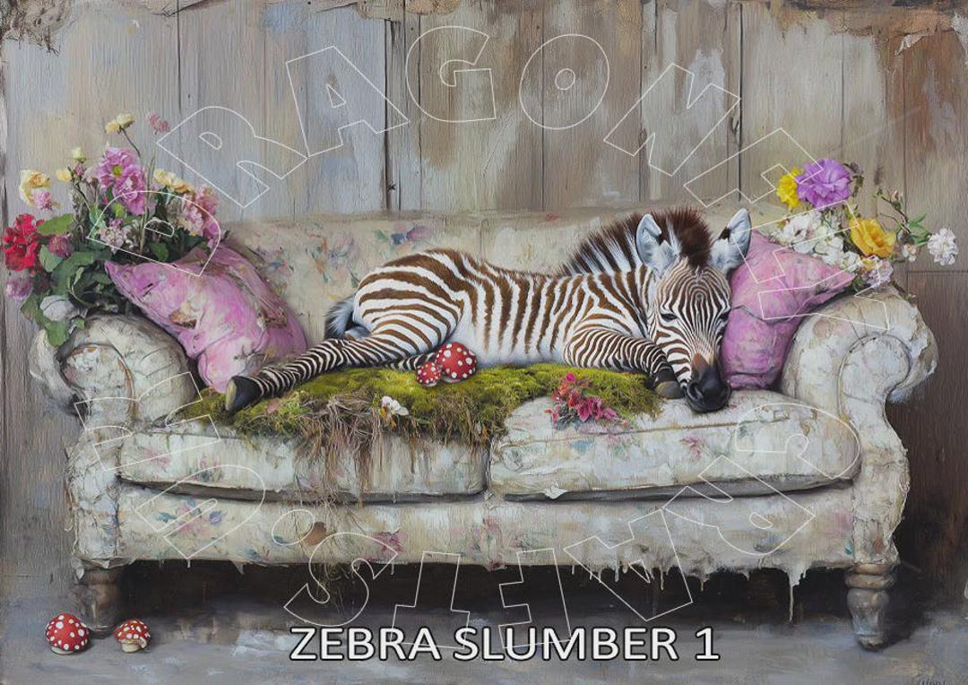 Whimsical Animal Rice Paper Decoupage, Floral Zebra Slumber Artwork ...
