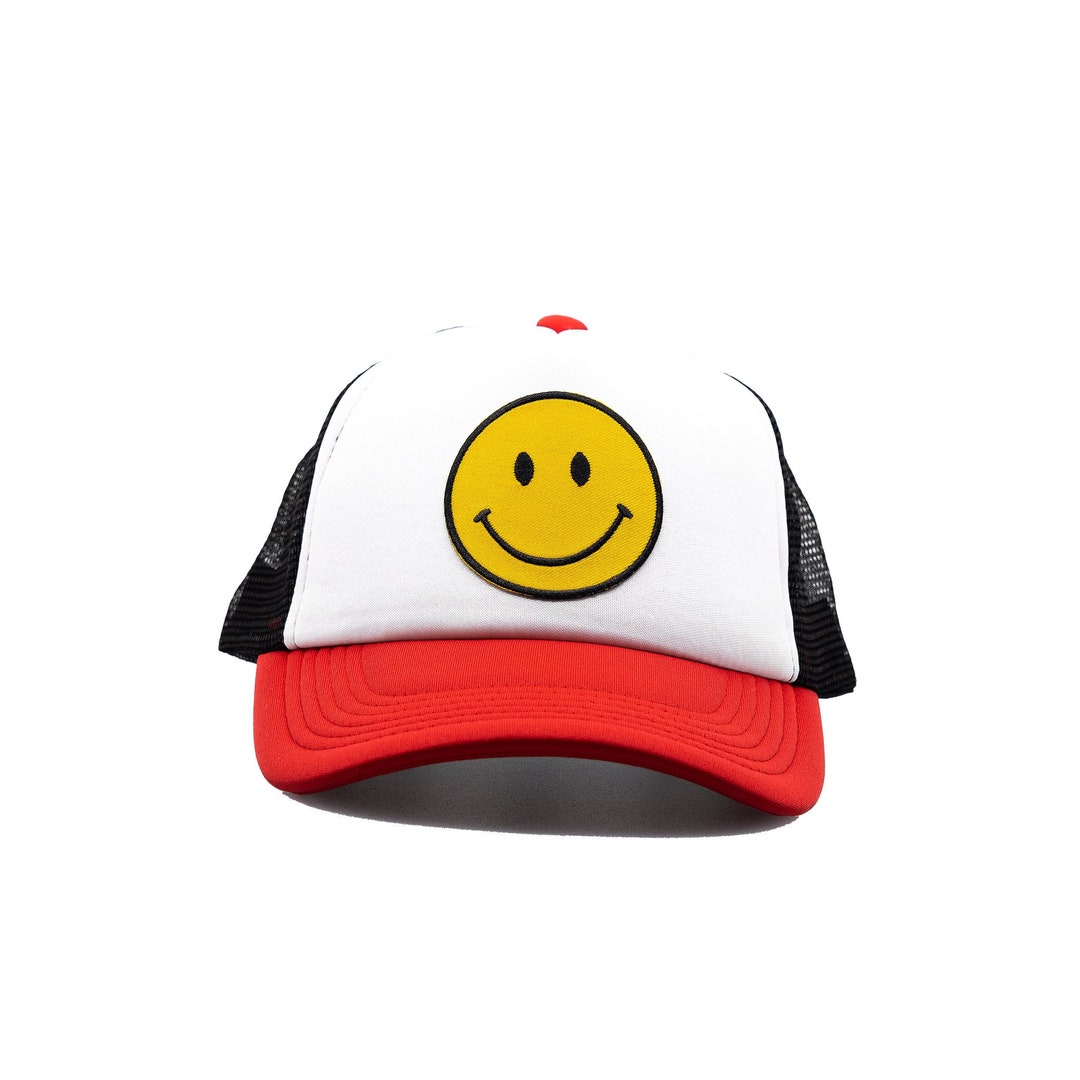 Smiley Face Red and Black Multi Color Trucker Hat With Mesh Snap Back ...