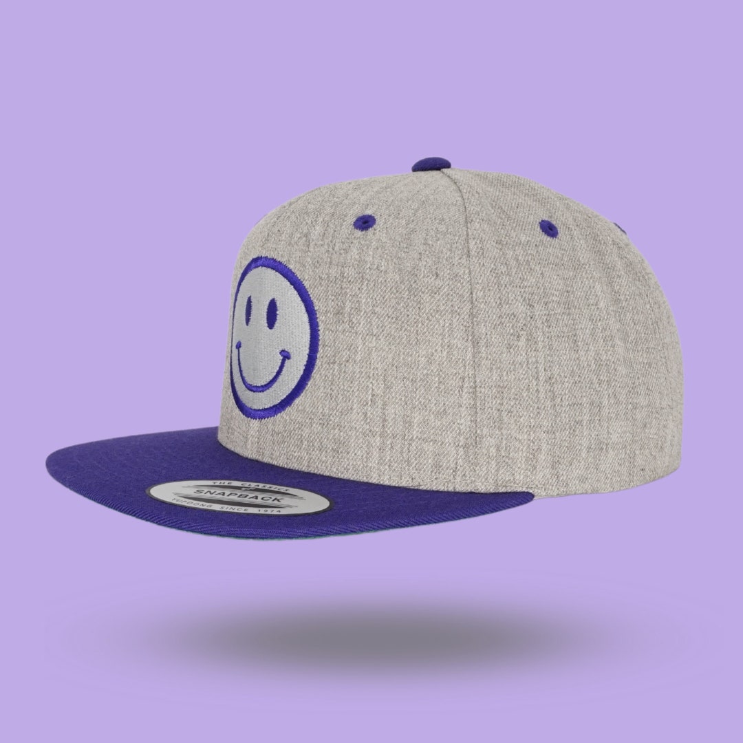 Smiley Face Snapback Hat, Embroidered Hat, Happy Hat, Happy Face Hat ...