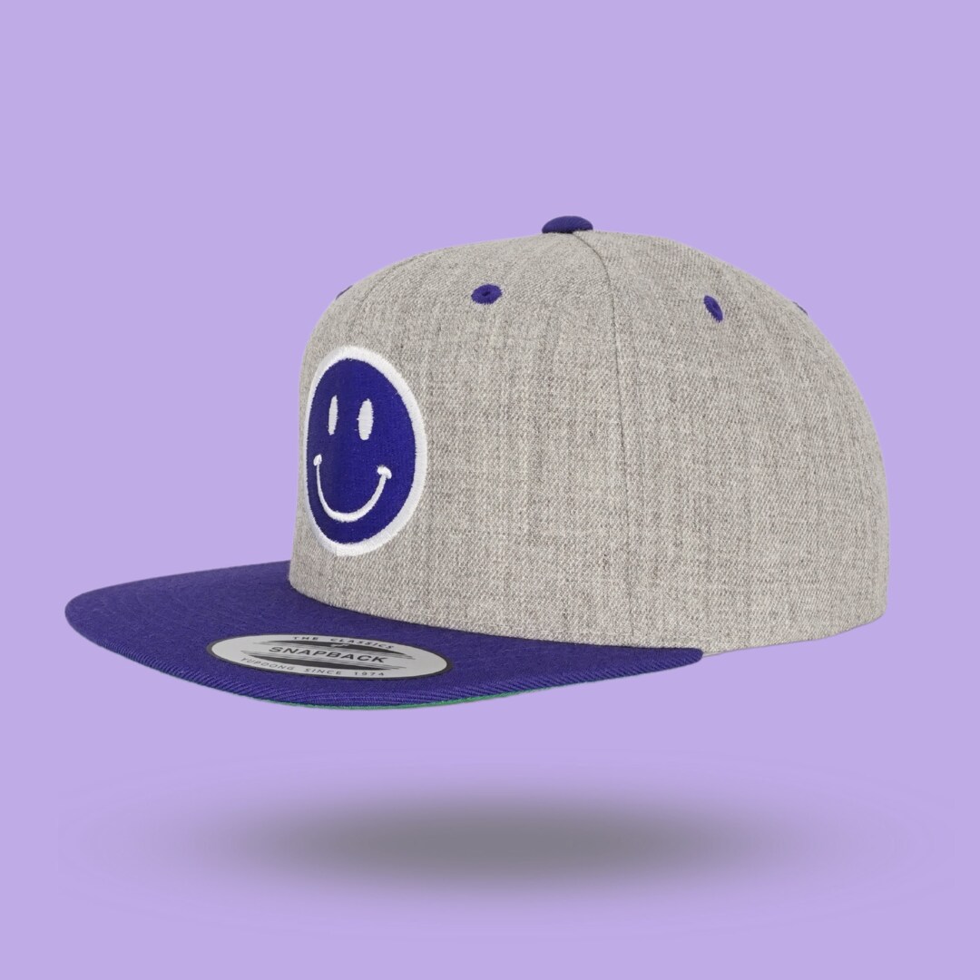 Smiley Face Snapback Hat, Embroidered Hat, Happy Hat, Happy Face Hat ...