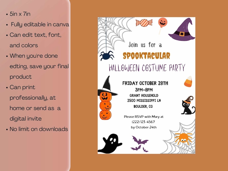 Kids Halloween Party Invite Printable, Halloween Costume Party ...