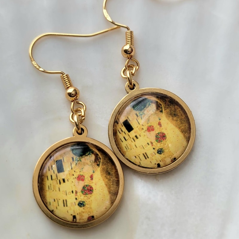 Gold Klimt Glass Earrings - Etsy