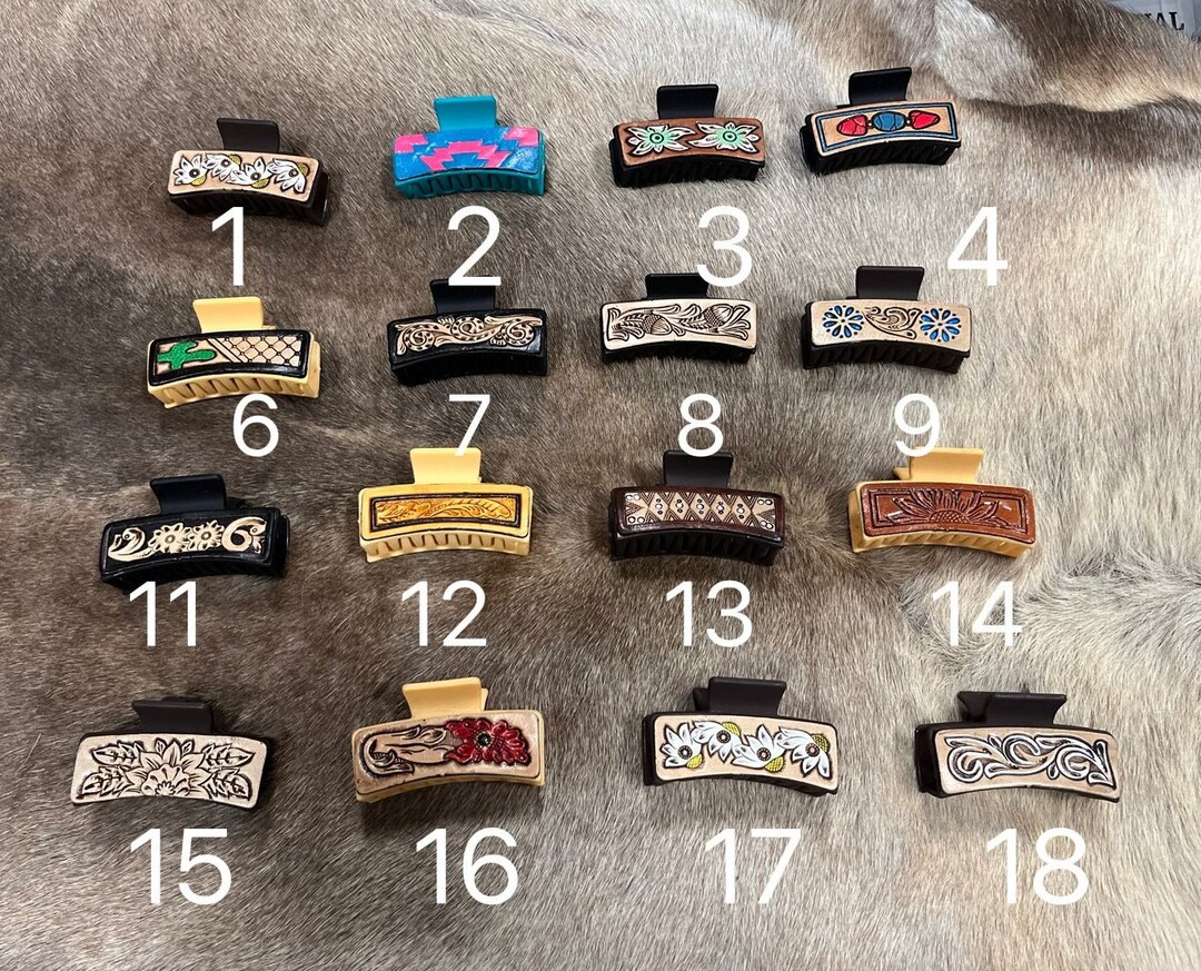 Tooled Leather Hair Clips Claws Leather Clips Handmade Tooled Leather ...
