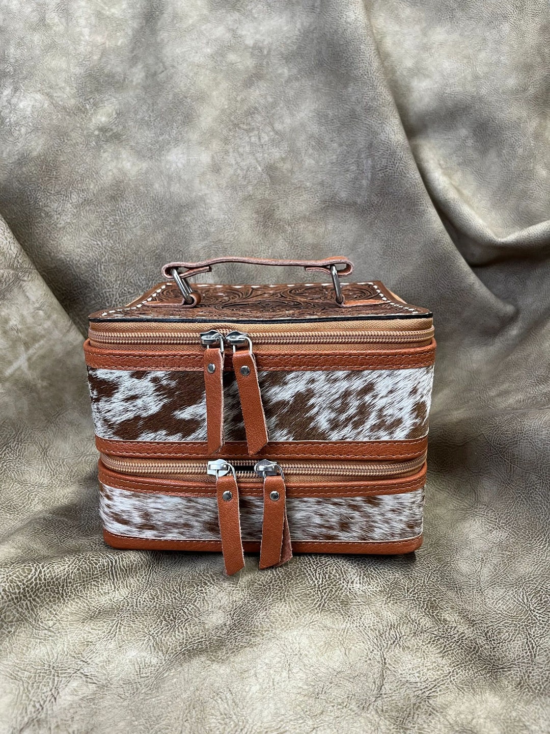 Tooled Leather & Cowhide Double Decker Jewelry Box - Etsy