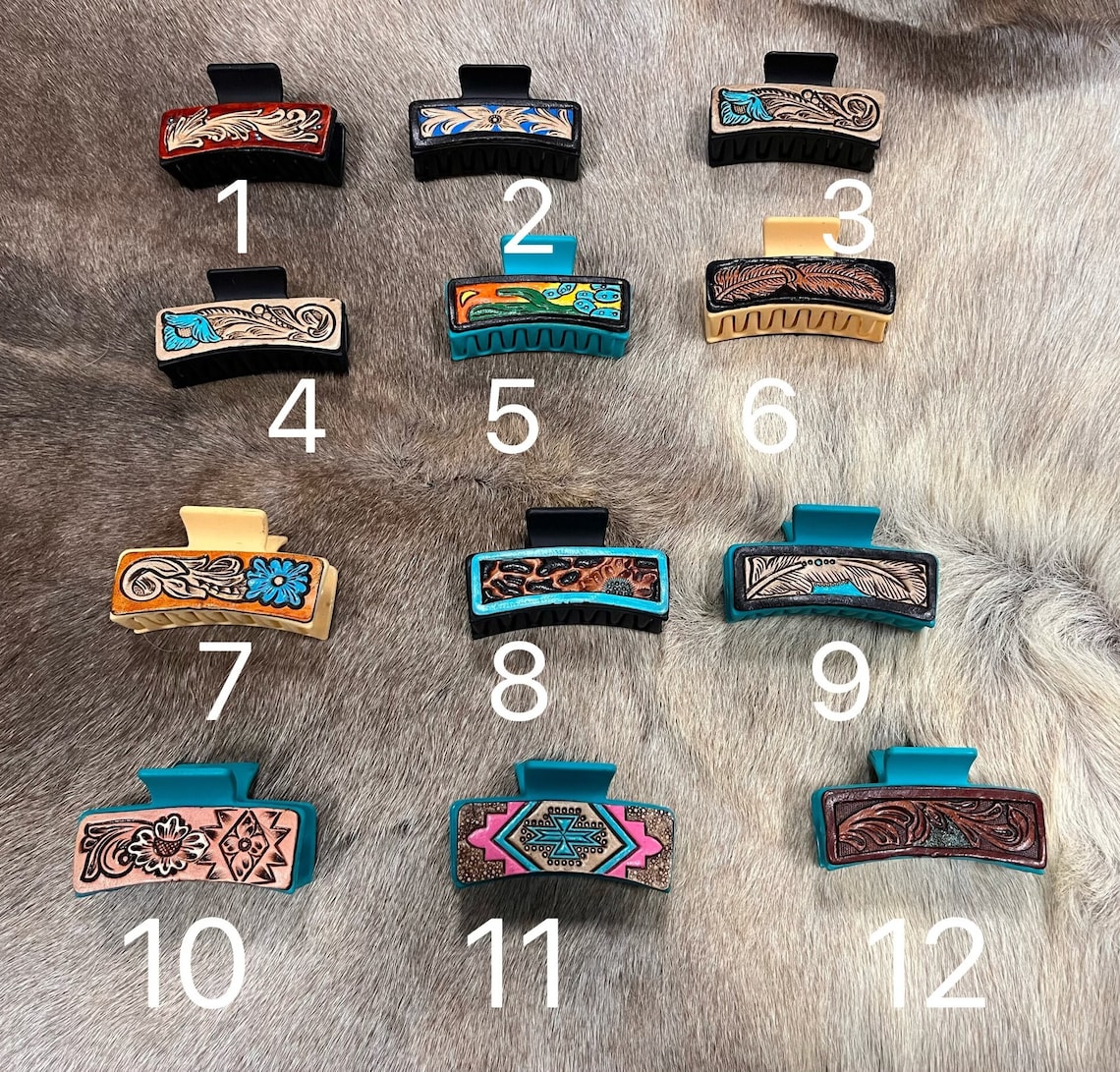 Hand Tooled Leather Hair Claw Clips Hair Clips Tooled Hair - Etsy