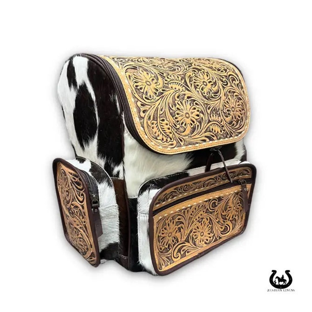 Tooled Leather Cowhide Backpack Women, Leather Backpack Purse, Leather ...
