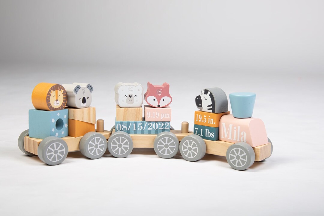 Wooden Personalized Train Set Kid Educational Shapes Name Time Date of ...