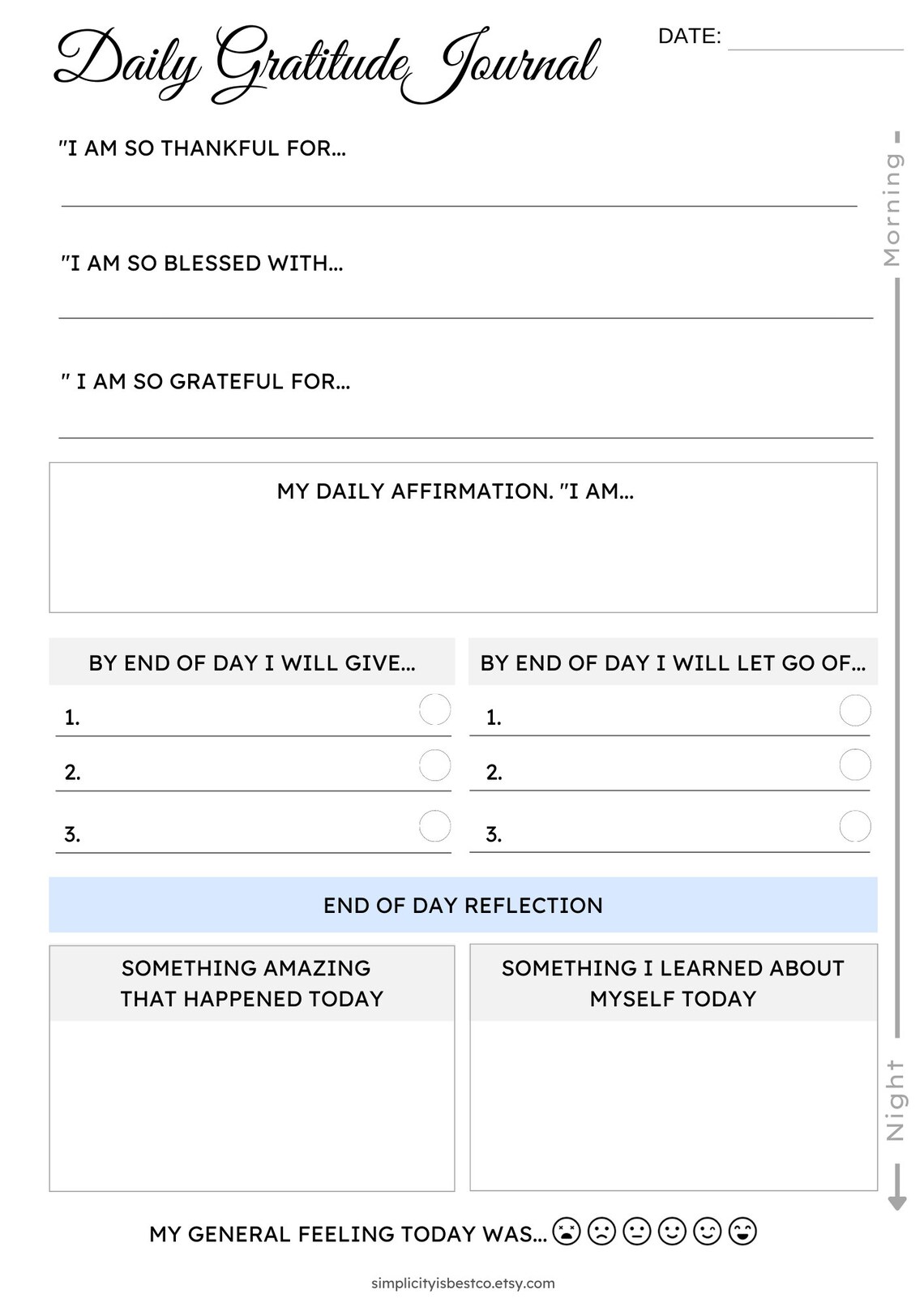 Daily Gratitude Journal, Printable A4/US Letter Size, MS Excel ...