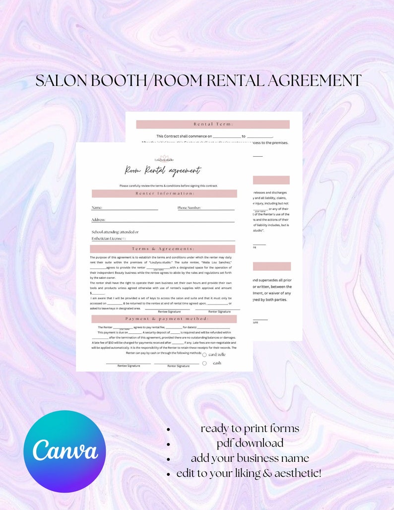 Salon Booth Rental Agreement | Room Rental Agreement - Etsy