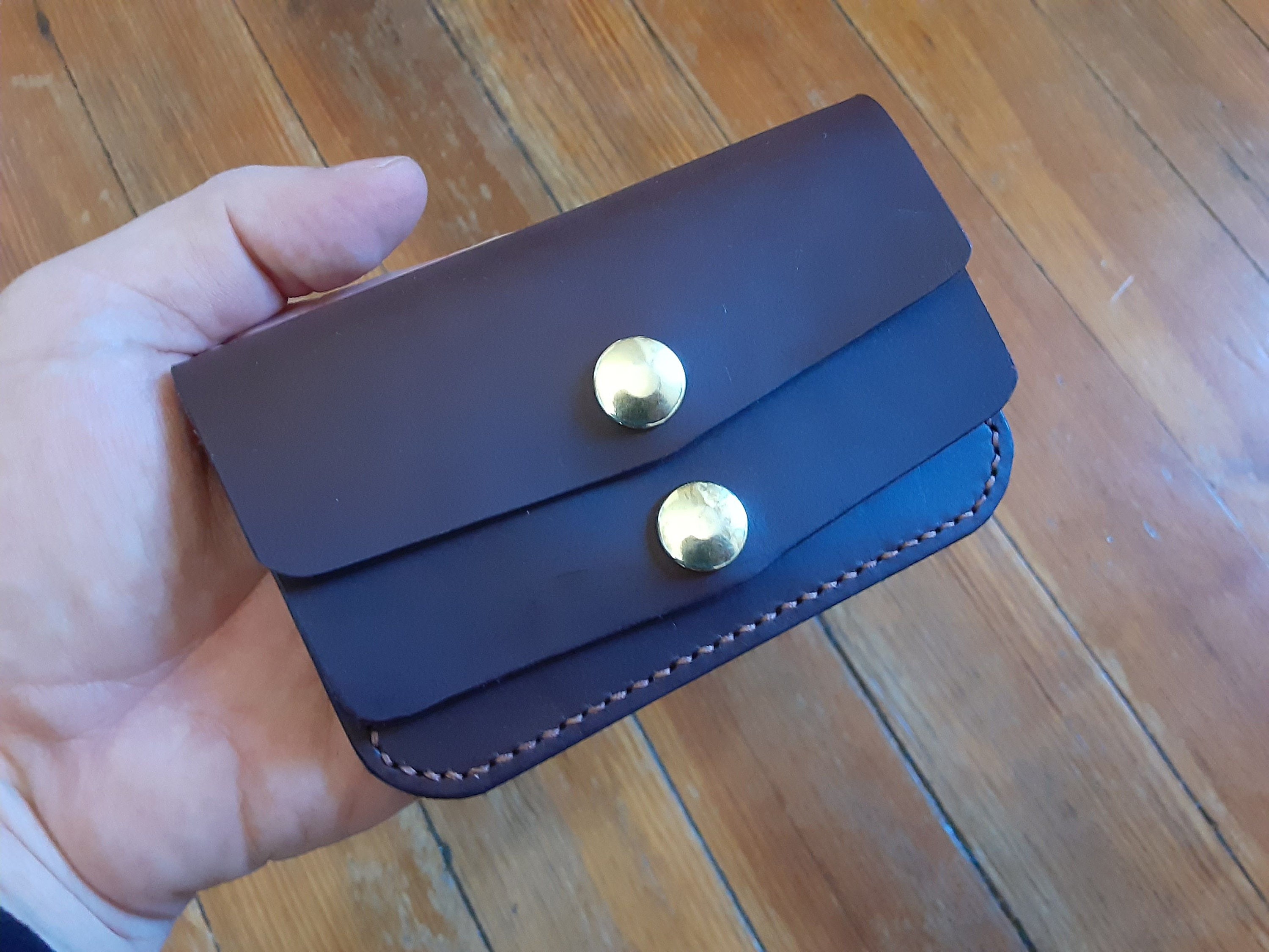 Veg-tan Leather Coin Purse Hand Stitched, Handmade With Double Snap ...
