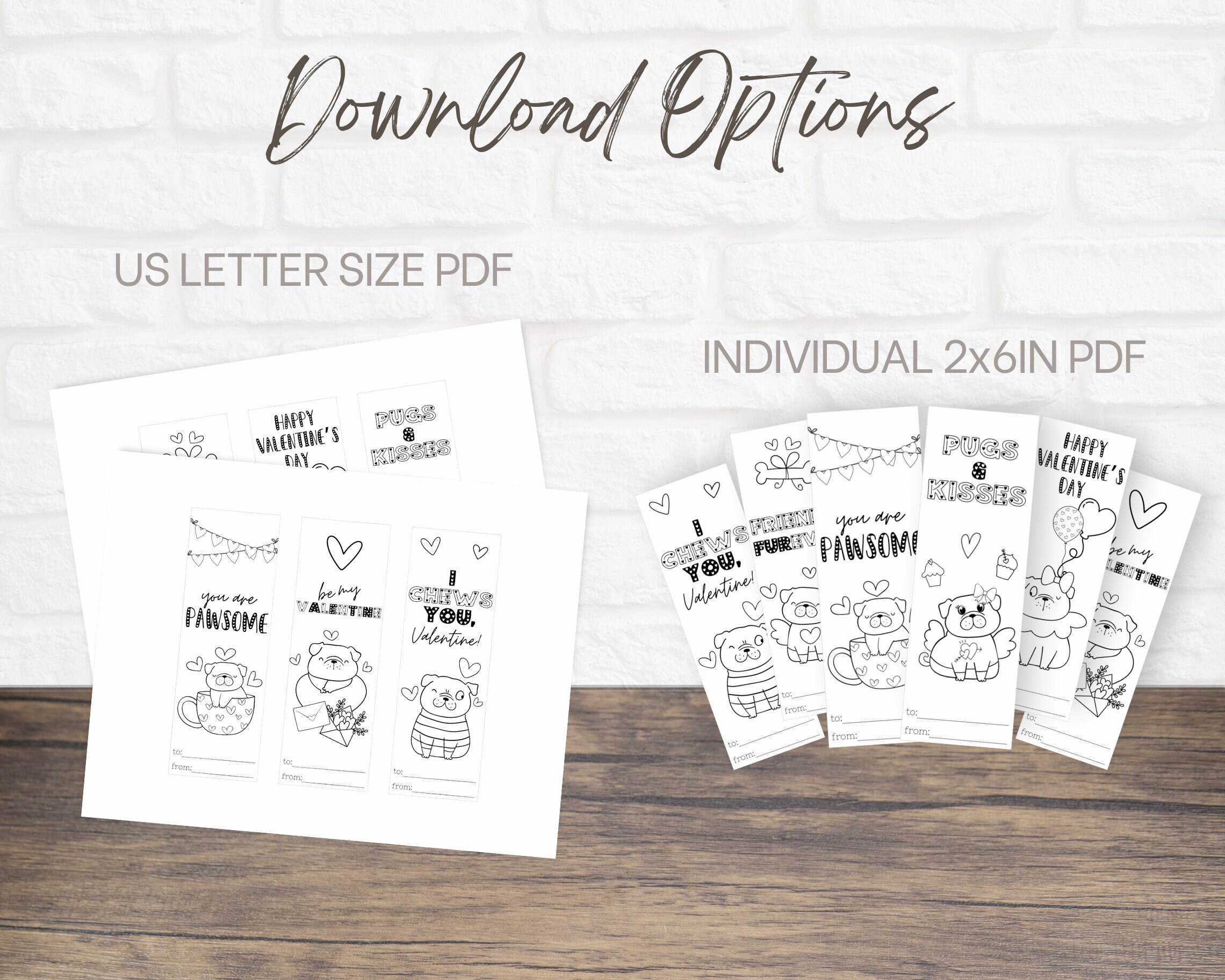 Printable Pug Puppy Valentine’s Day Coloring Bookmarks | Kids’ Dog ...