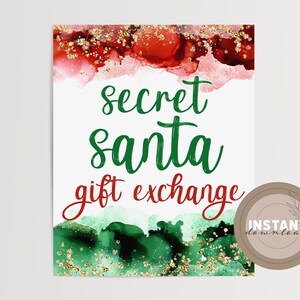 Printable Christmas Party Sign Secret Santa Gift Exchange 8x10 ...