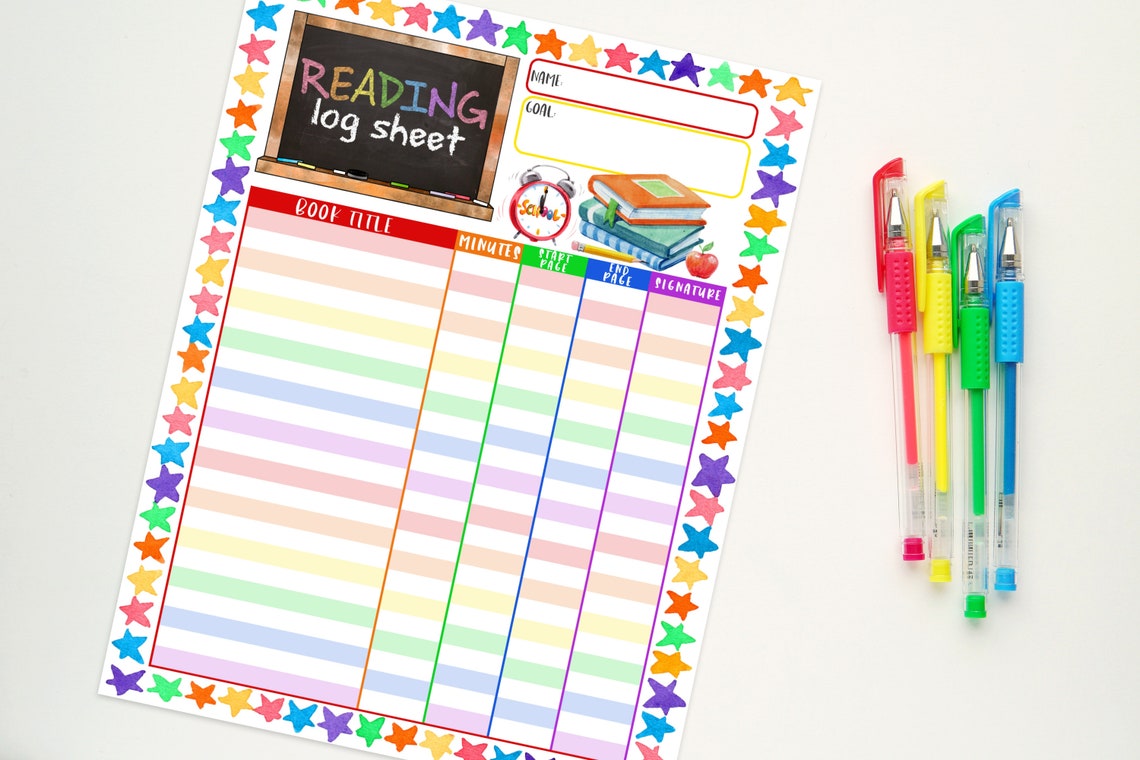 Printable Reading Log Chart Sheet | Rainbow - Etsy