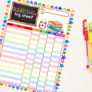 Printable Reading Log Chart Sheet | Rainbow - Etsy
