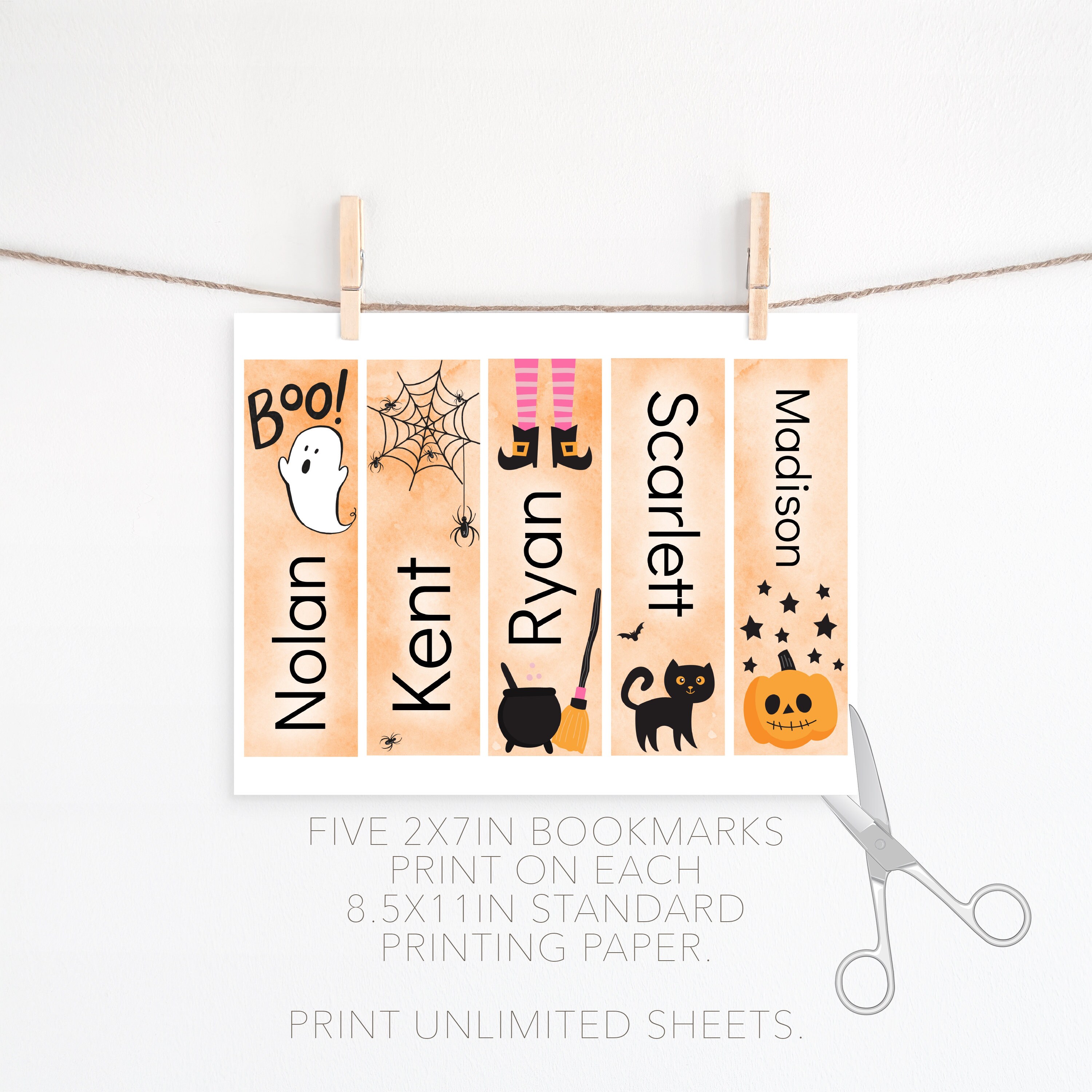 Editable Halloween Bookmark Template | 2x7in | Printable Personalized ...