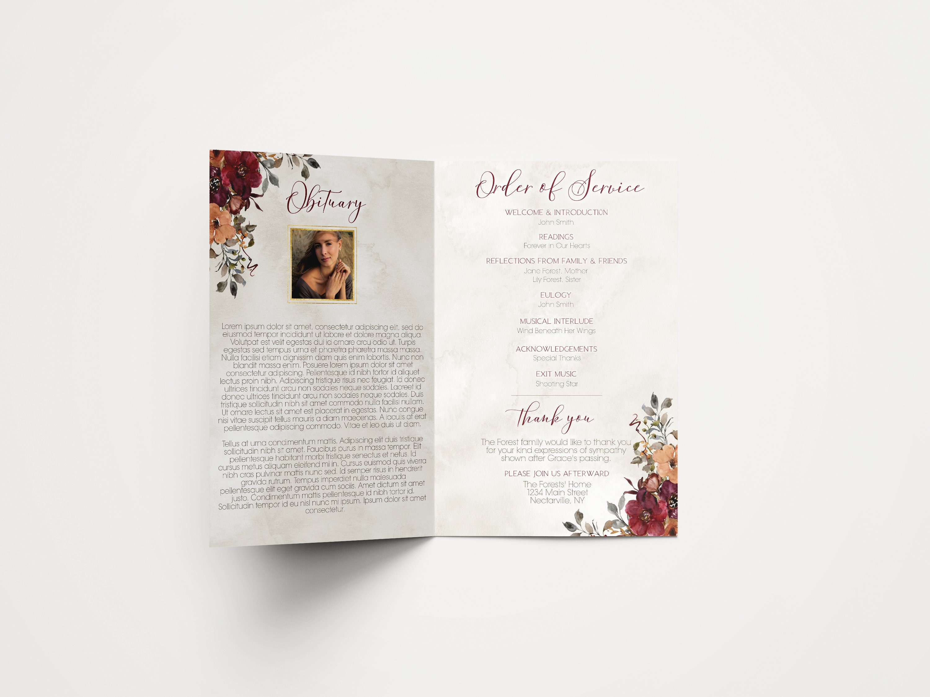 Editable Funeral Program Template | Floral - Etsy Australia