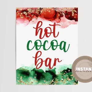 Printable Christmas Party Sign | Hot Cocoa Bar | 8x10 Watercolor ...