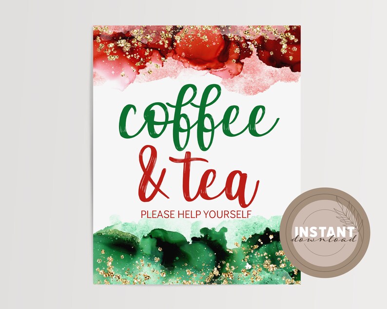 Printable Christmas Party Sign | Beverages | Coffee and Tea | 8x10 ...