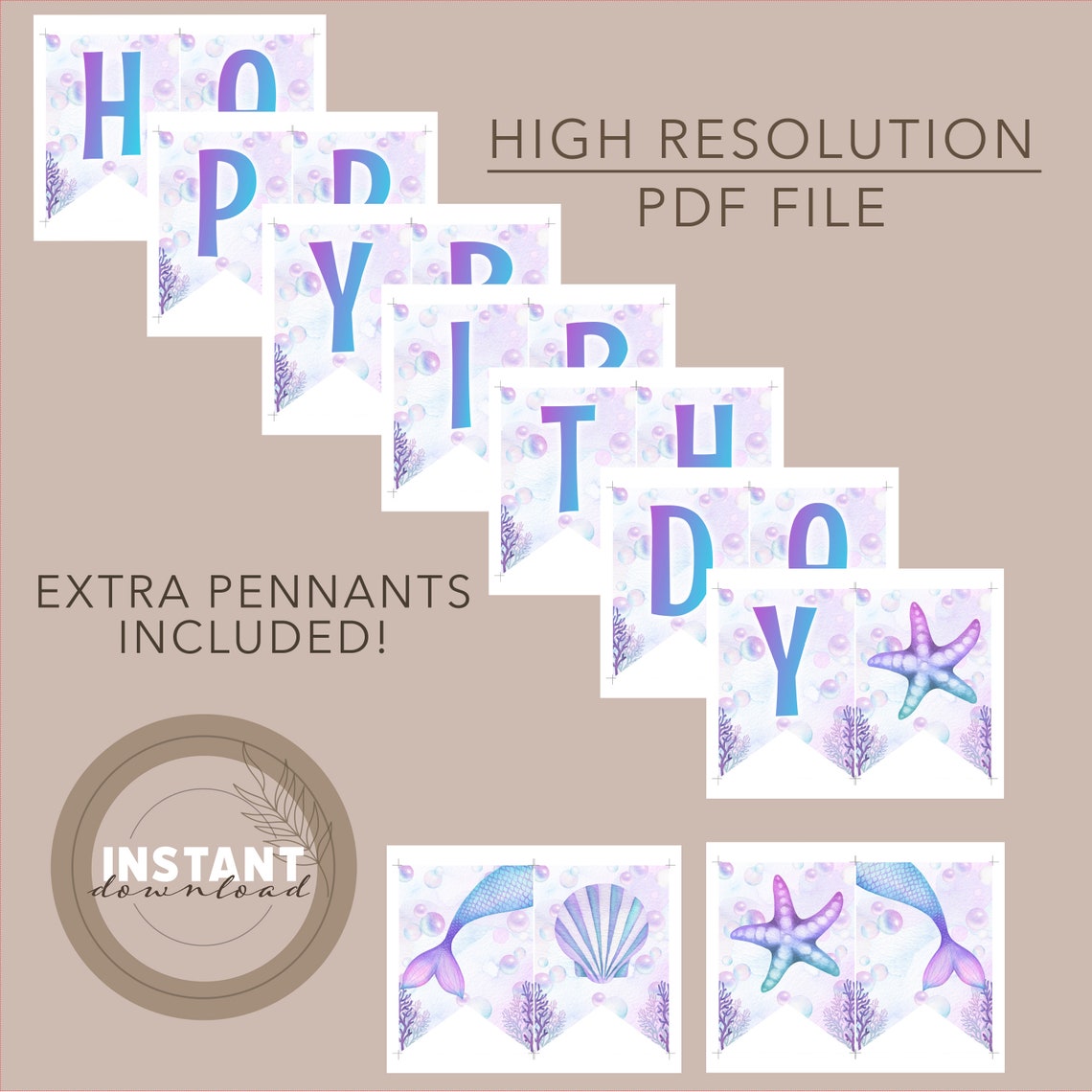 Mermaid Birthday Banner | Printable - Etsy