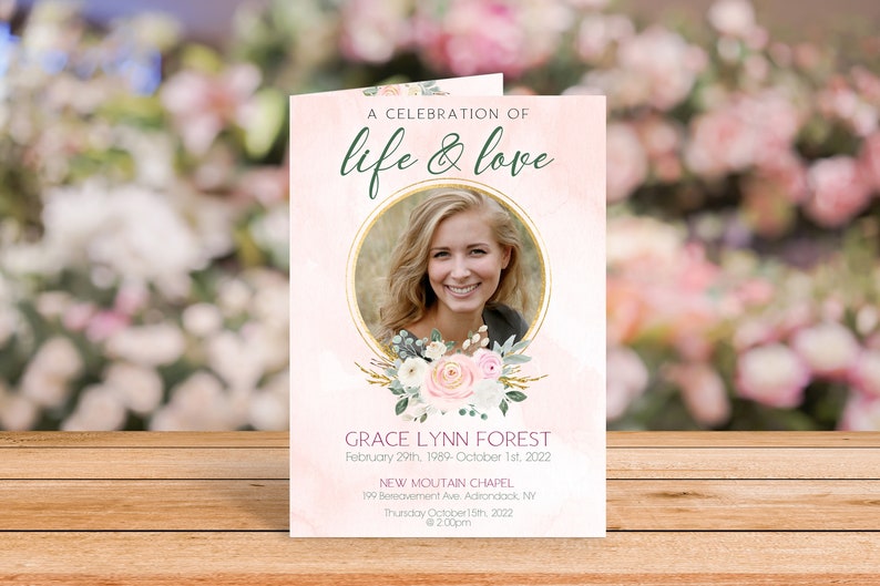 Editable Pink Funeral Program Template Floral - Etsy