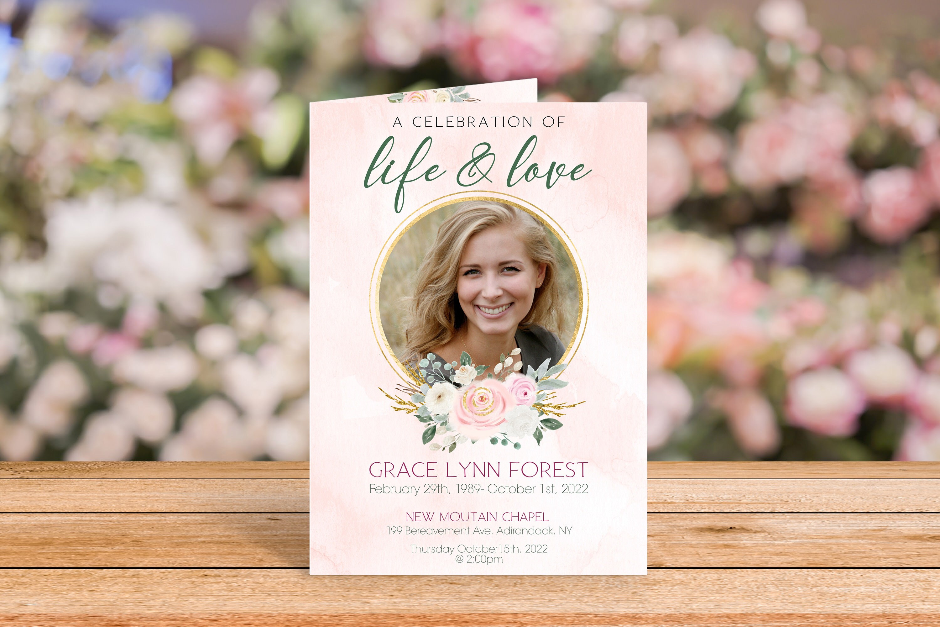 Editable Pink Funeral Program Template Floral - Etsy