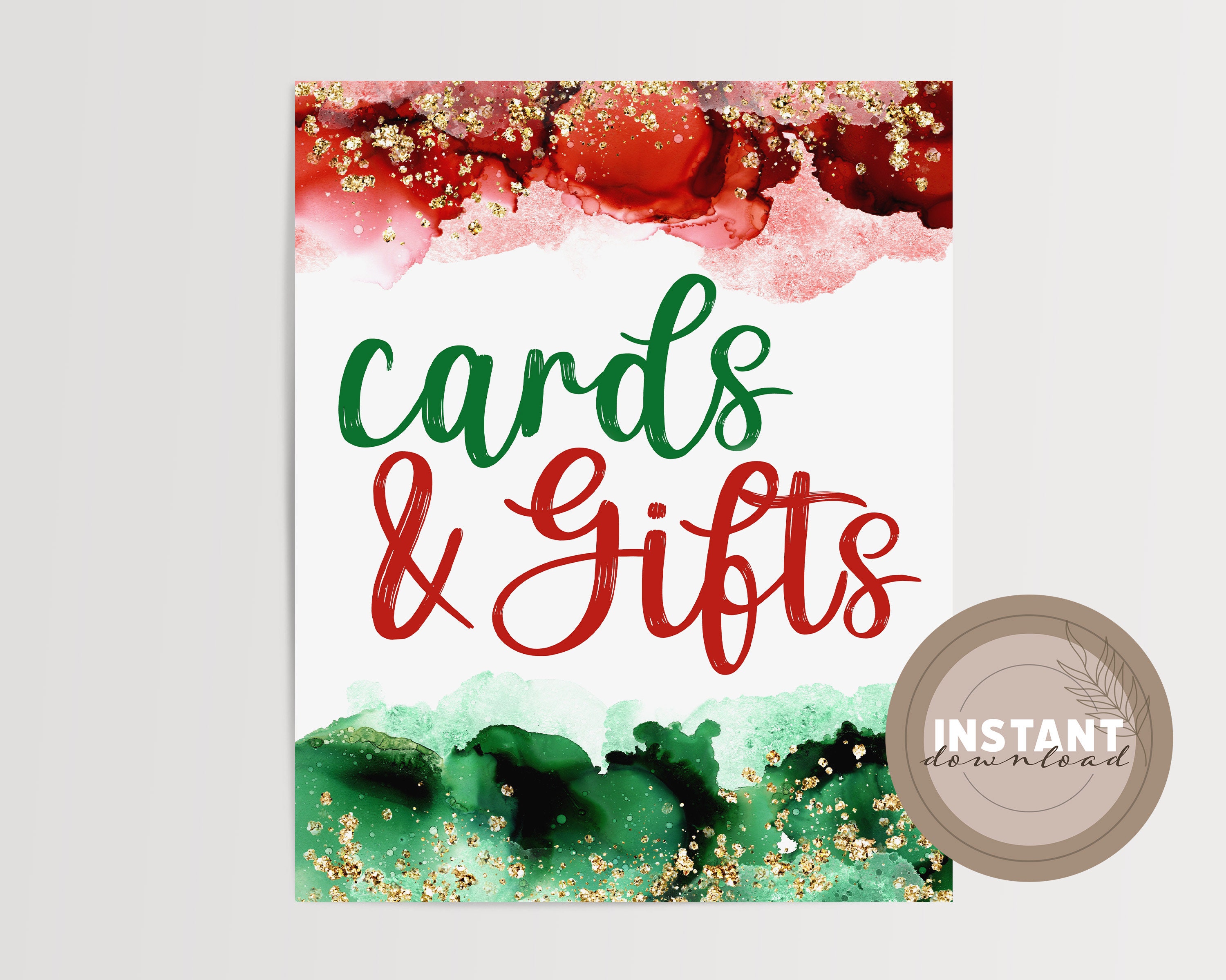Printable Christmas Party Sign | Cards and Gifts | 8x10 Watercolor ...