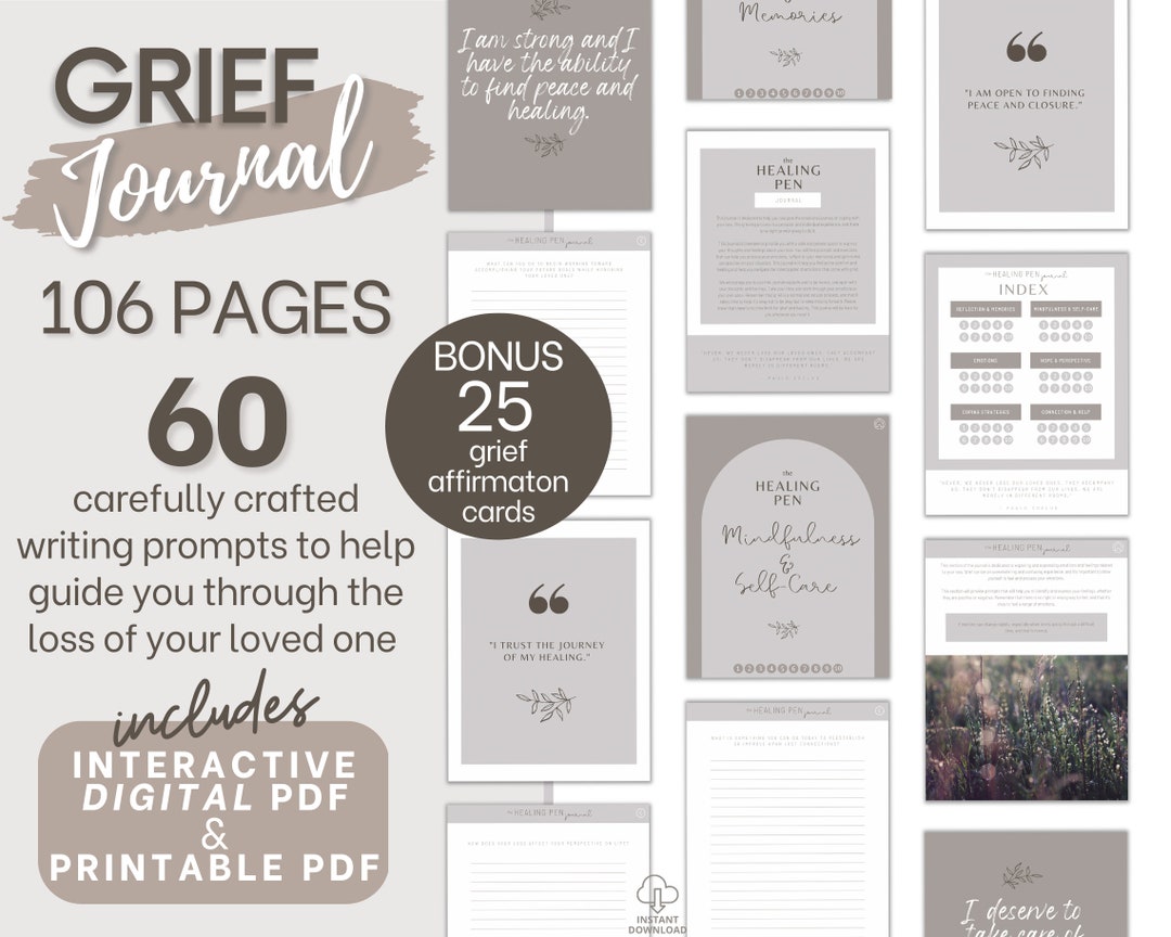 Grief Journal | Grief Therapy Journal | Hyperlinked Interactive PDF ...