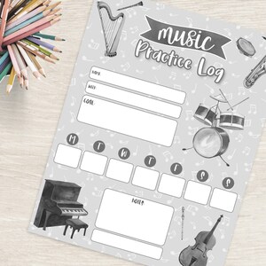 Printable Music Instrument Practice Log Chart Sheet Black and - Etsy