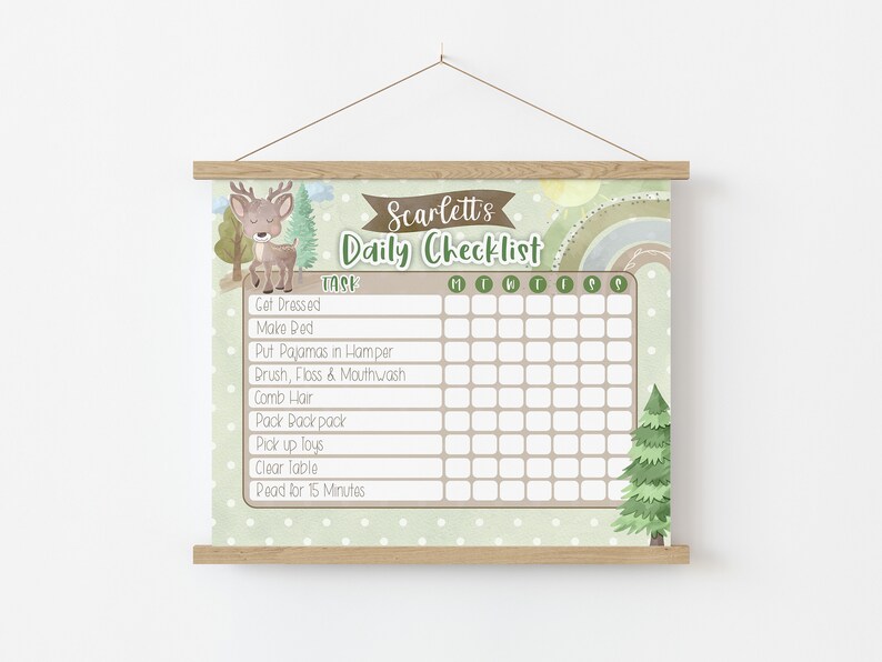 Personalized Kids' Chore Chart Checklist Template | Woodland for Boys ...