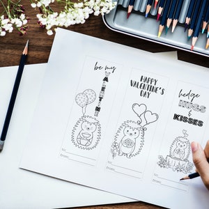 Printable Hedgehog Valentine’s Day Coloring Bookmarks | Kids’ Valentine ...