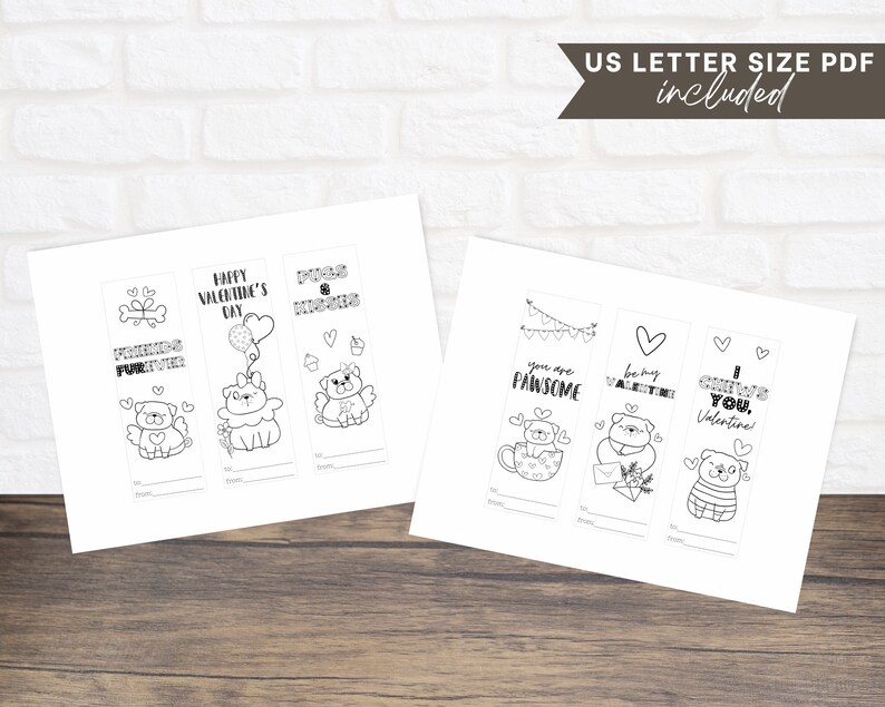 Printable Pug Puppy Valentine’s Day Coloring Bookmarks | Kids’ Dog ...
