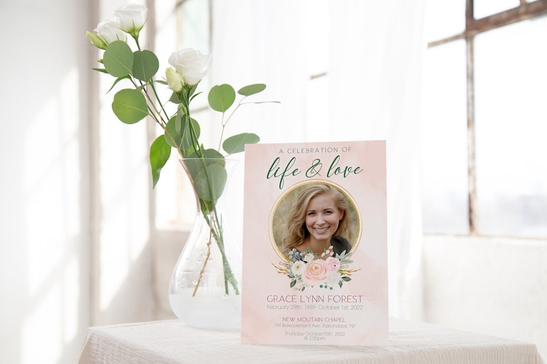 Editable Pink Funeral Program Template Floral - Etsy