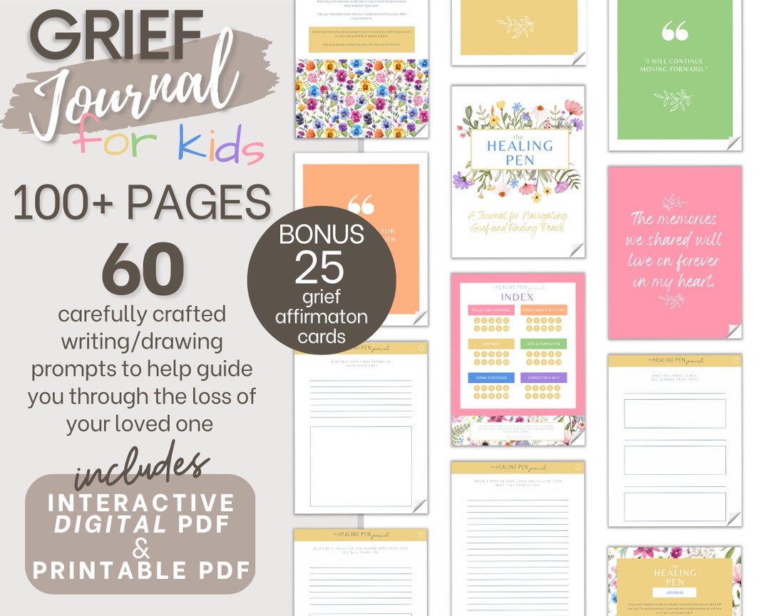 Grief Journal for Kids and Teens | Grief Therapy Journal | Hyperlinked ...