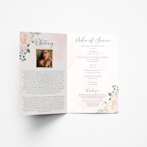 Editable Pink Funeral Program Template Floral - Etsy