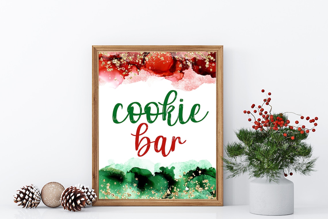 Printable Christmas Party Sign | Cookie Bar Buffet | 8x10 Watercolor ...