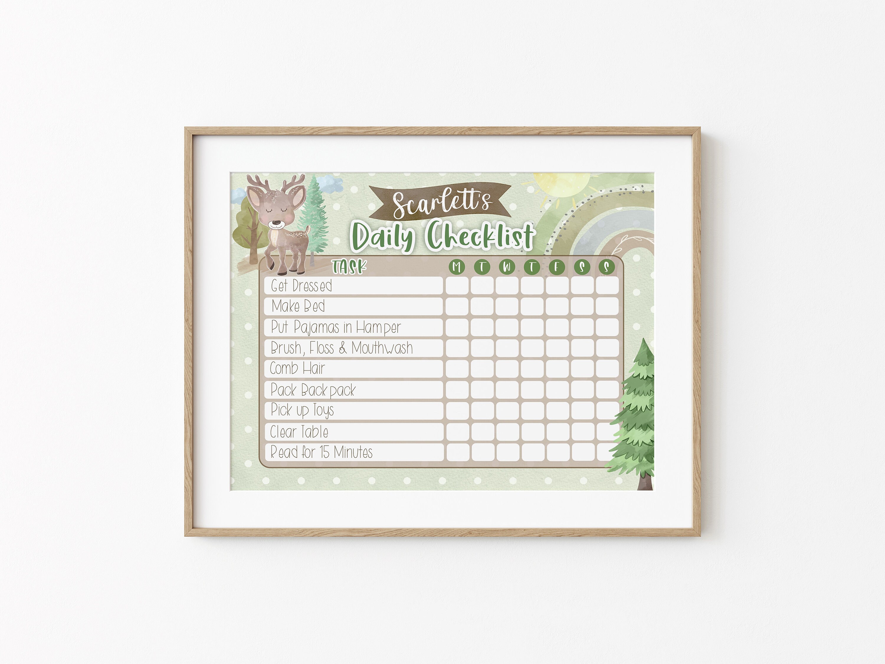 Personalized Kids' Chore Chart Checklist Template | Woodland for Boys ...