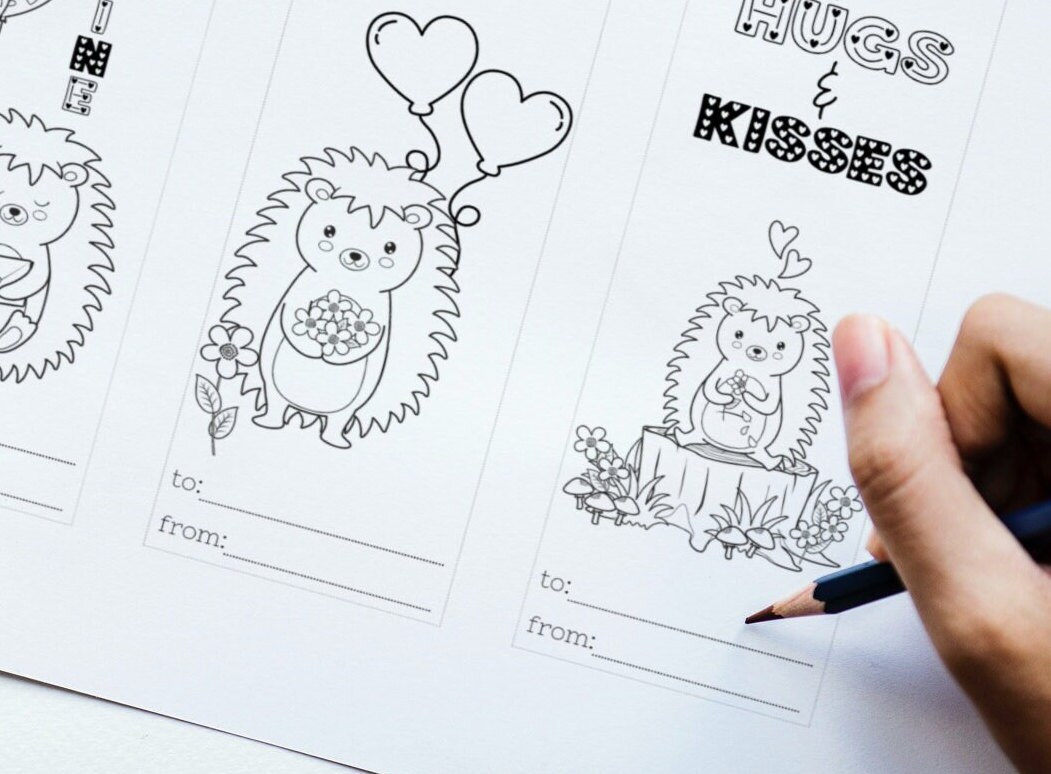 Printable Hedgehog Valentine’s Day Coloring Bookmarks | Kids’ Valentine ...