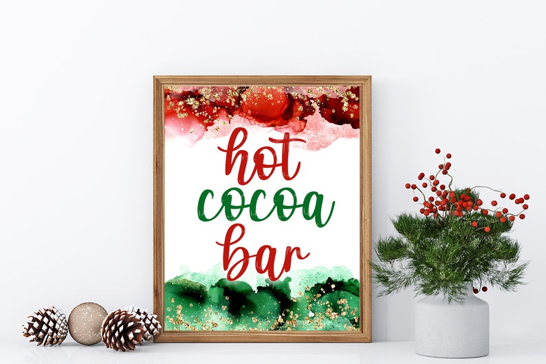 Printable Christmas Party Sign | Hot Cocoa Bar | 8x10 Watercolor ...