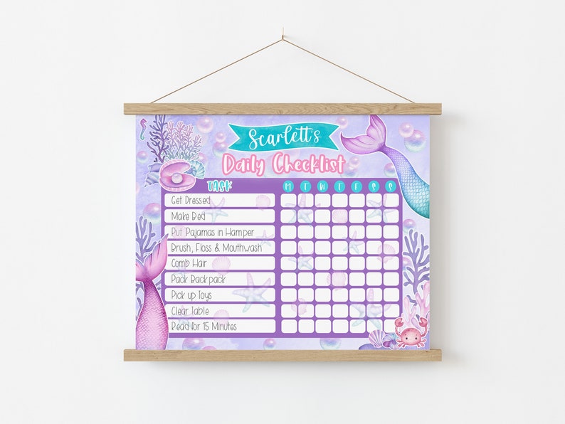 Personalized Kids' Mermaid Chore Chart Checklist Template | Under the ...