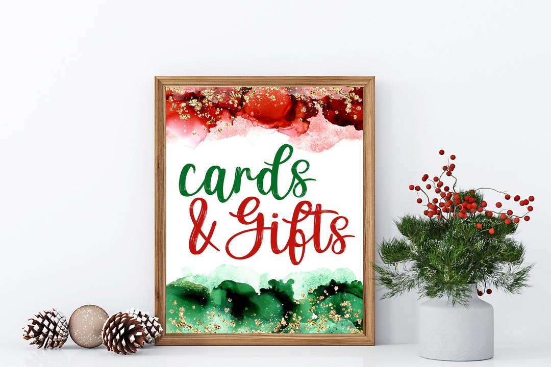 Printable Christmas Party Sign | Cards and Gifts | 8x10 Watercolor ...